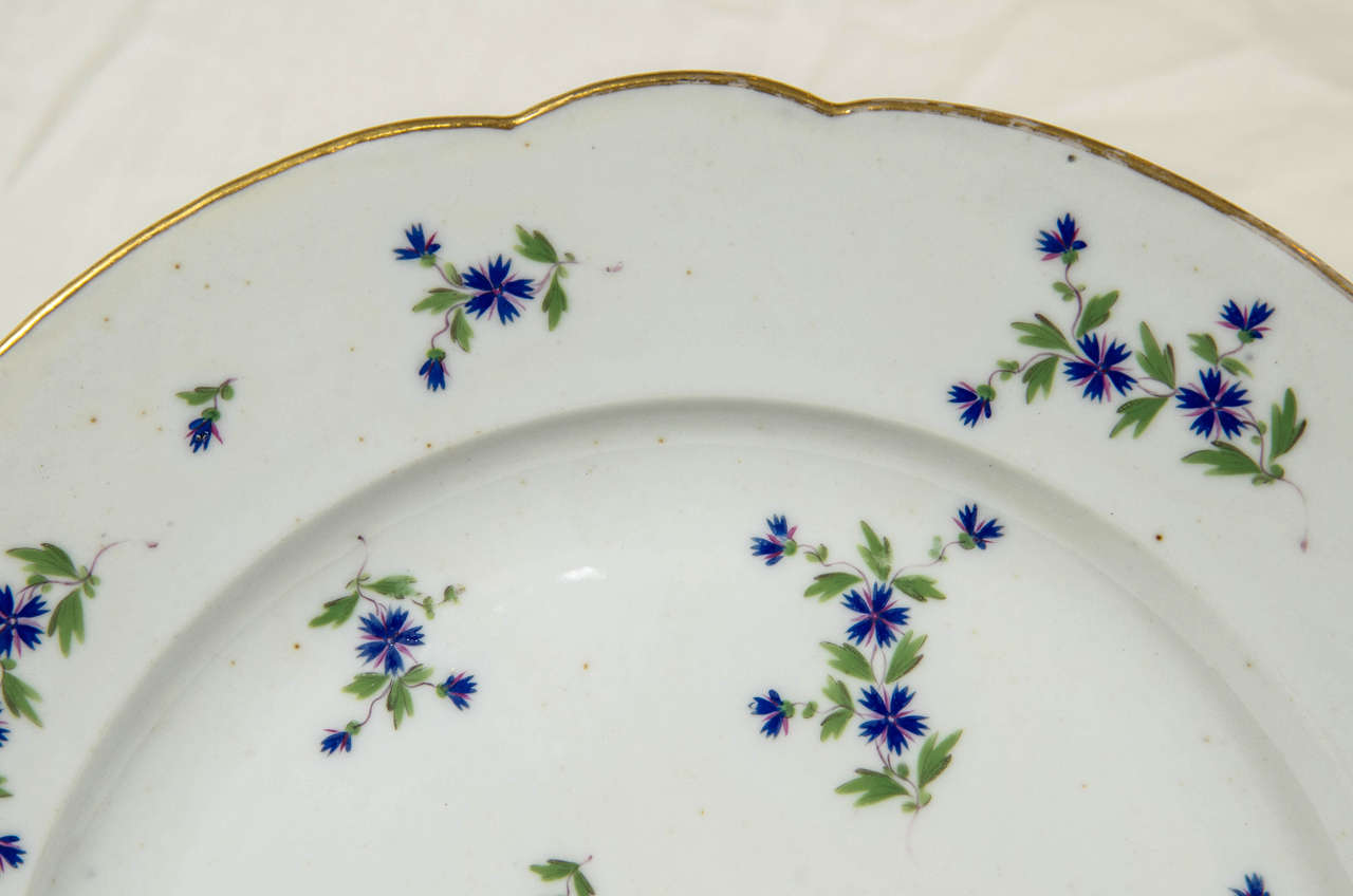 Pair Large Antique Porcelain Dishes Painted in Cornflower Sprig Pattern ...