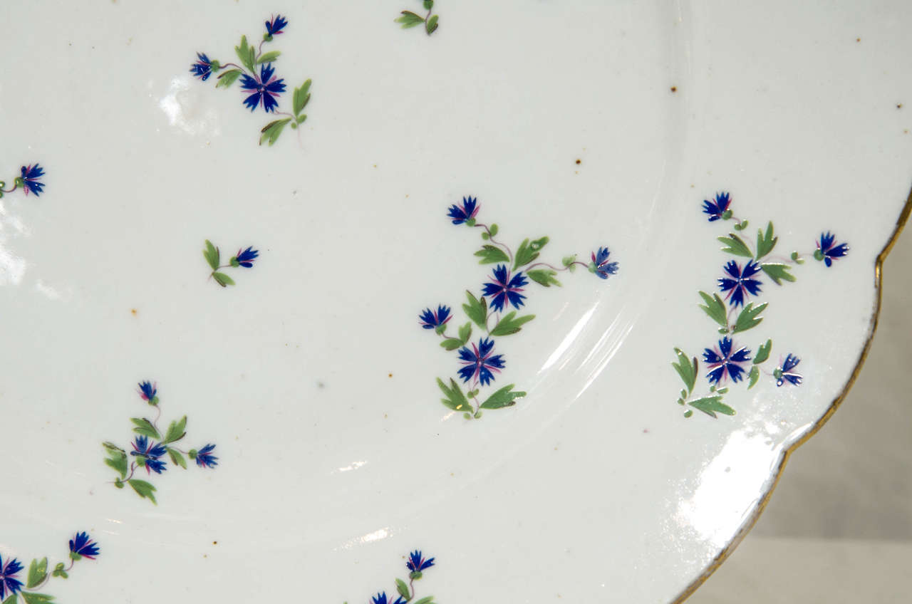 Pair Large Antique Porcelain Dishes Painted in Cornflower Sprig Pattern ...