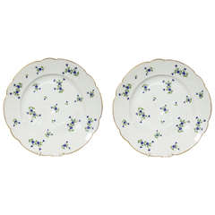Pair Large Antique Porcelain Dishes Painted in Cornflower Sprig Pattern ...