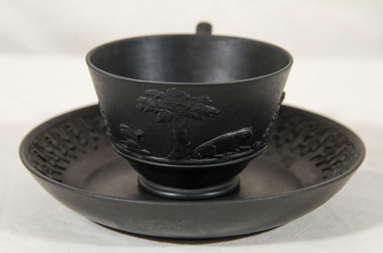 Rare Set of a Dozen Wedgwood Black Basalt Tea Cups and Saucers at 1stDibs