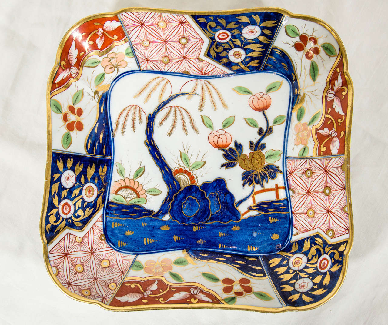 Pair of Imari Inspired Rock and Tree Pattern Square Dishes at 1stDibs