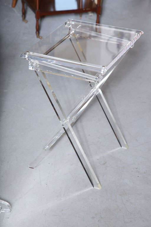 Fabulous Set of Lucite Tray Tables on Stand at 1stDibs