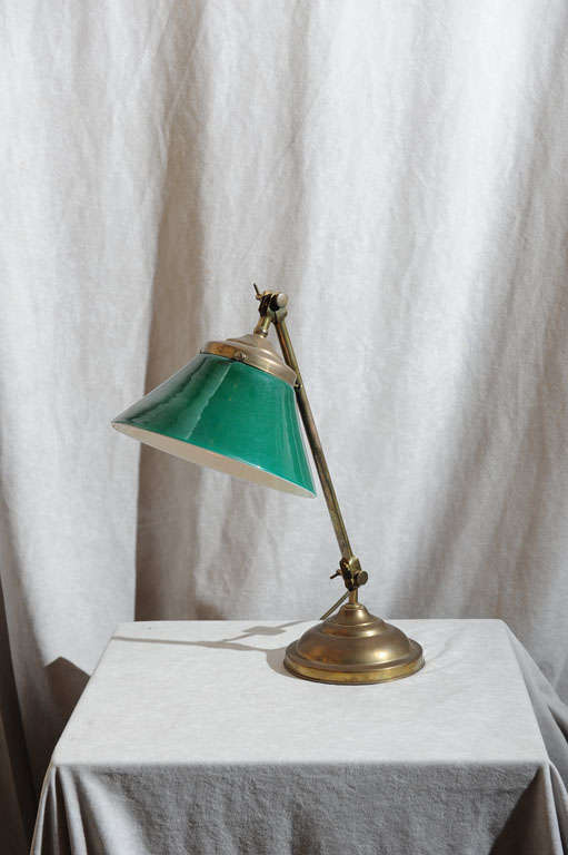 Brass and Cased Green Glass Desk Lamp, Signed "Faries" at 1stDibs