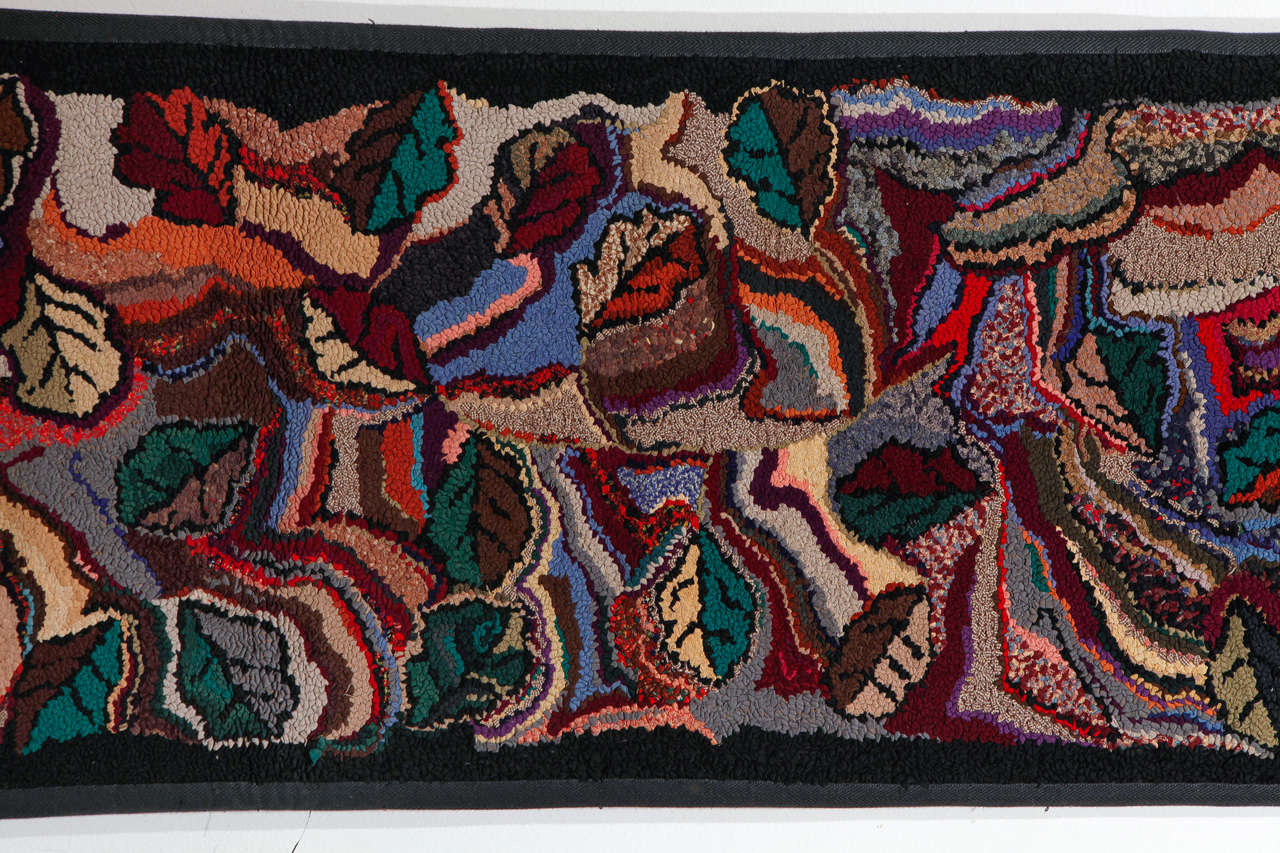 Rare Antique American Hooked Narrow Runner Rug For Sale at 1stDibs ...