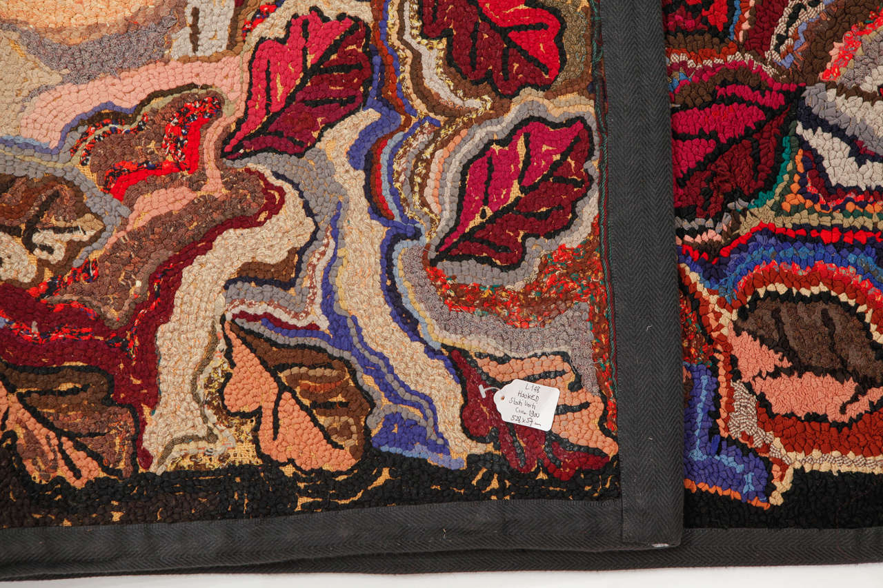 Rare Antique American Hooked Narrow Runner Rug For Sale at 1stDibs ...