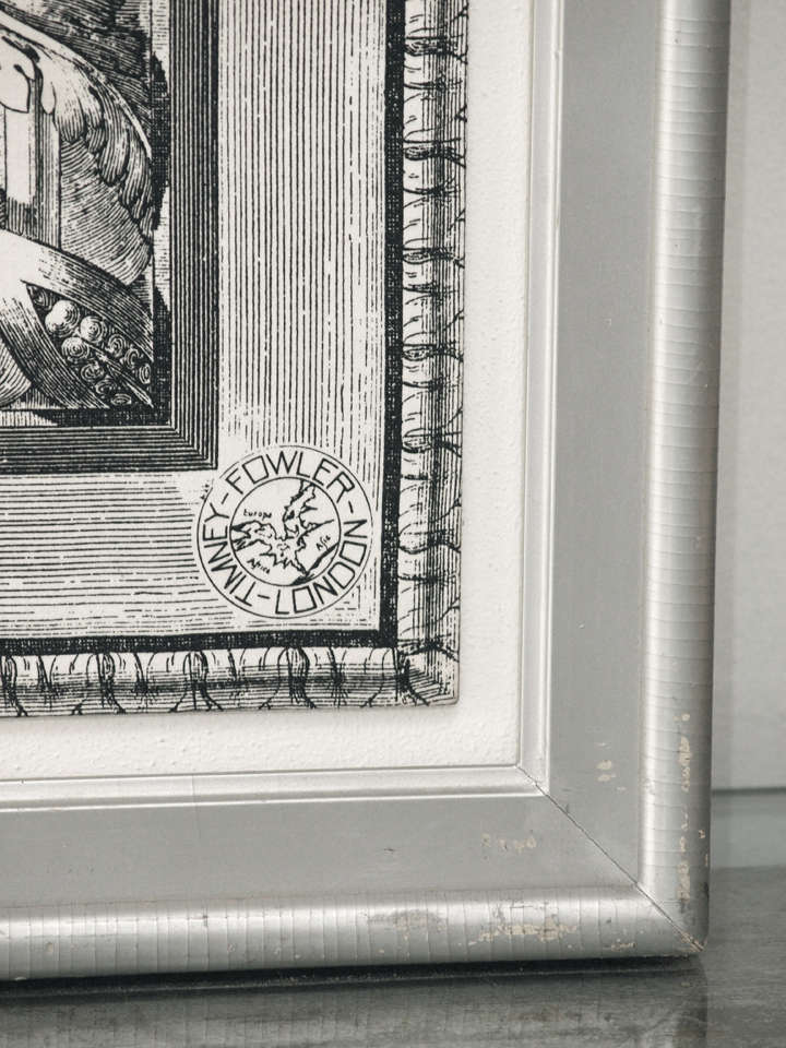 20th c Framed Timney-Fowler, Ltd. Printed Textile of Young Man and ...