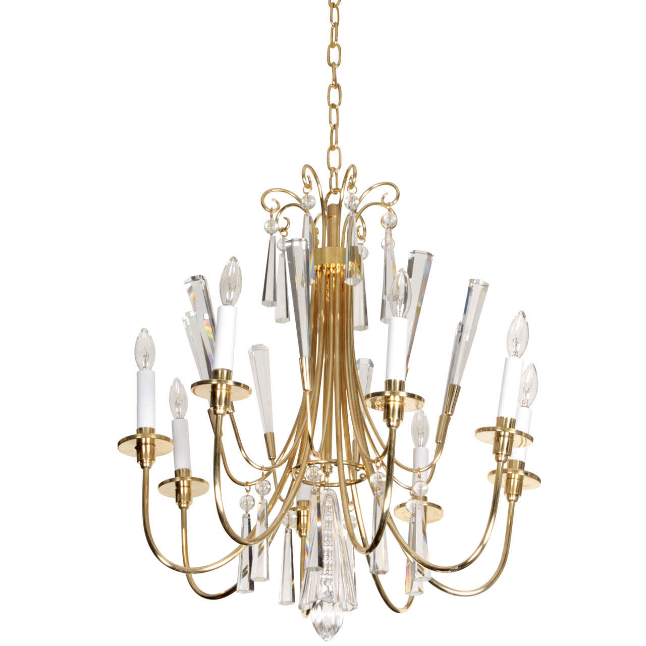 Parzinger Style Brass and Crystal Chandelier at 1stDibs