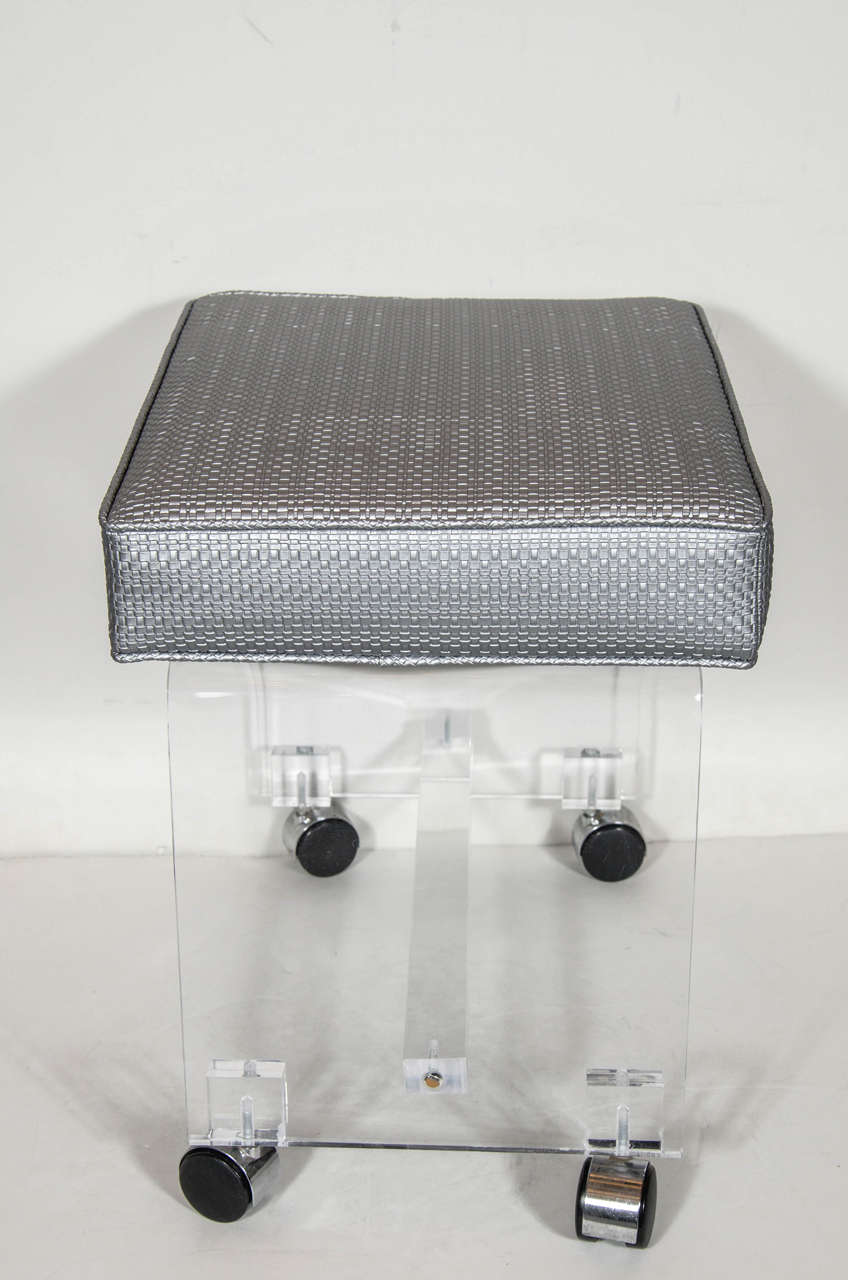Mid-Century Modernist Waterfall Lucite Stool in Platinum Metallic ...
