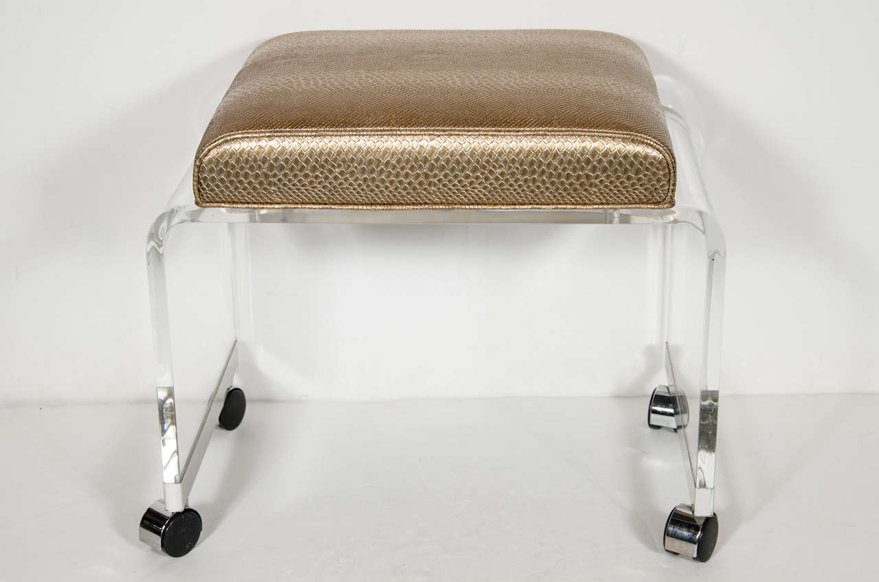 Mid-Century Modernist Waterfall Lucite Stool with Faux Bronze Metallic ...