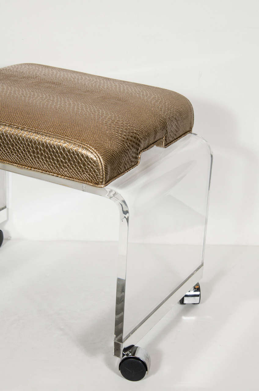 Mid-Century Modernist Waterfall Lucite Stool with Faux Bronze Metallic ...