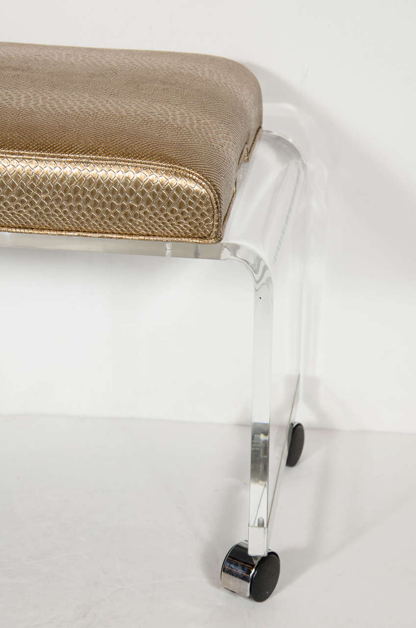 Mid-Century Modernist Waterfall Lucite Stool with Faux Bronze Metallic ...