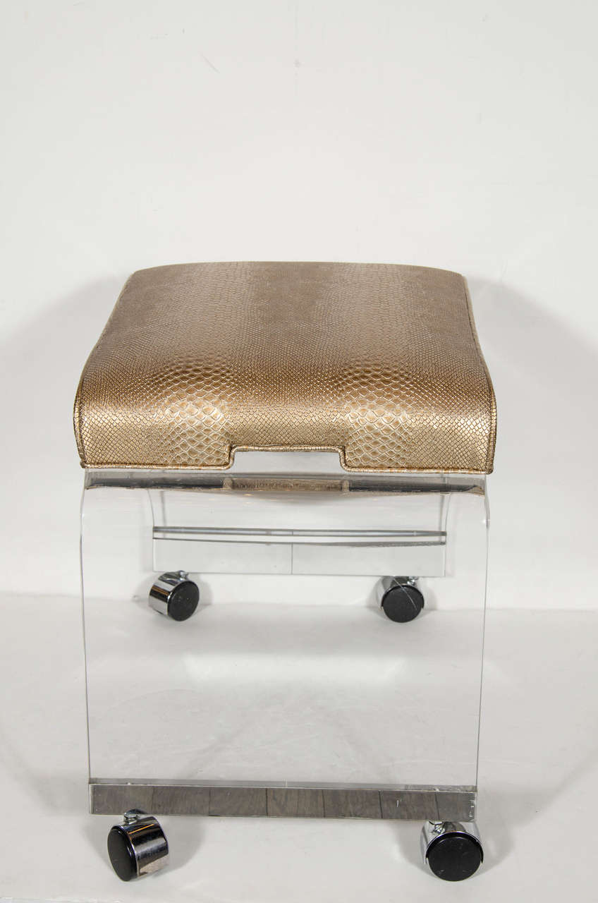 Mid-Century Modernist Waterfall Lucite Stool with Faux Bronze Metallic ...