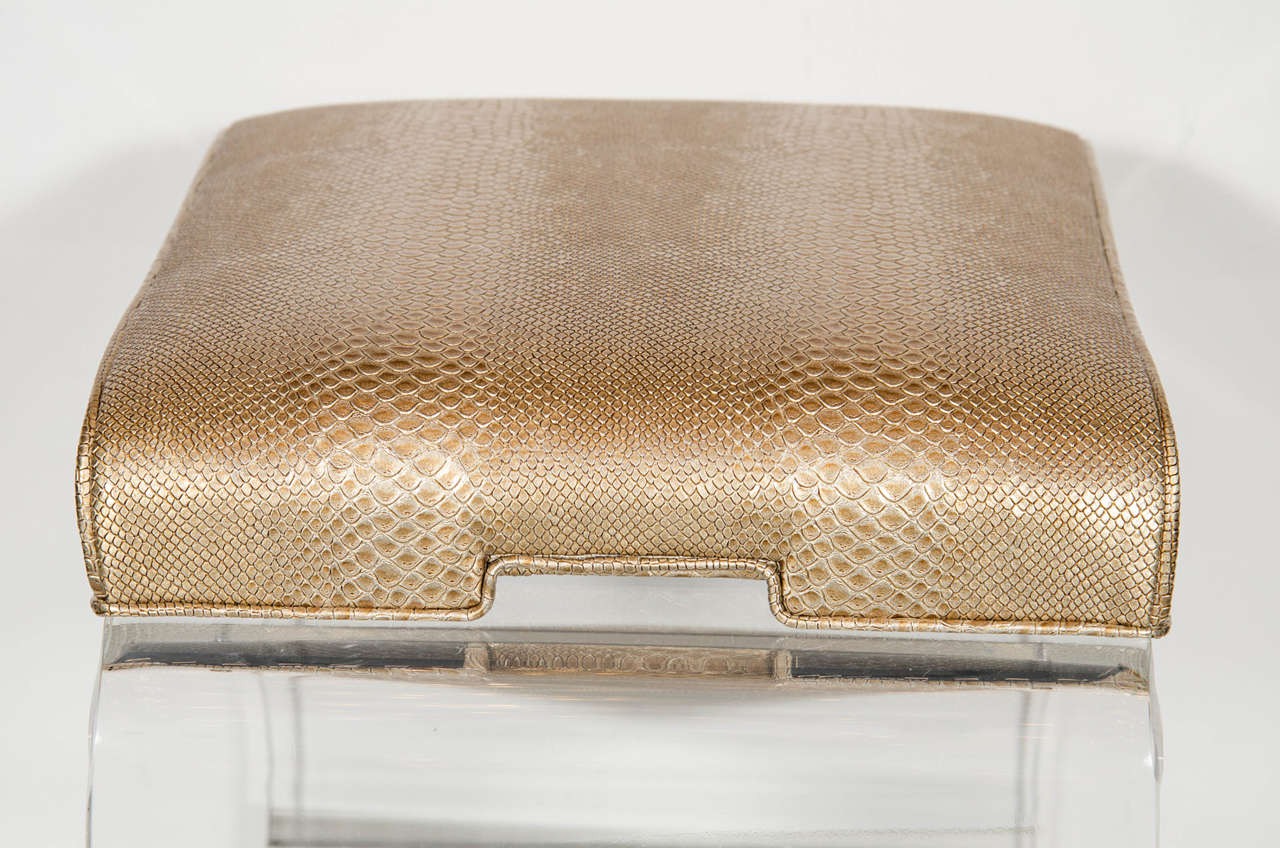Mid-Century Modernist Waterfall Lucite Stool with Faux Bronze Metallic ...