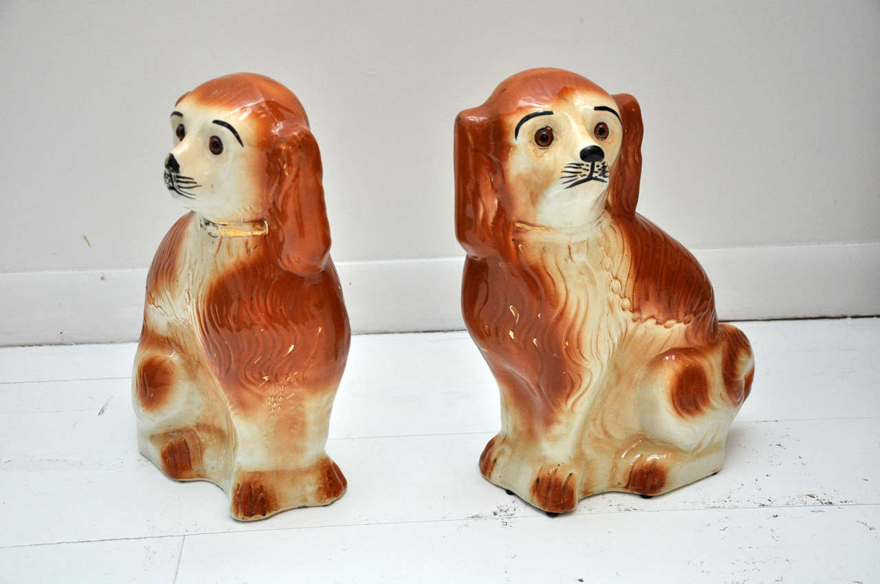 Pair of Vintage Porcelain Staffordshire Dogs at 1stDibs | antique ...