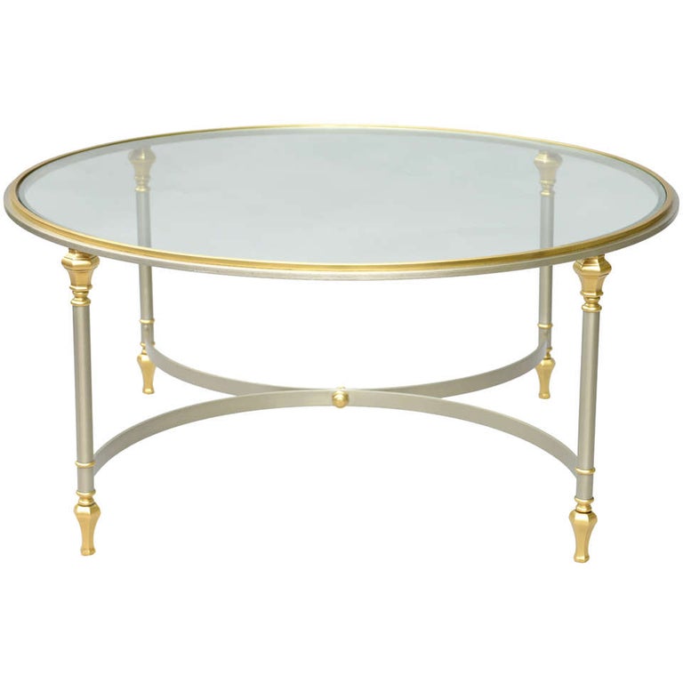 Round Cocktail Table of Polished Steel with Brass Accents For Sale at ...