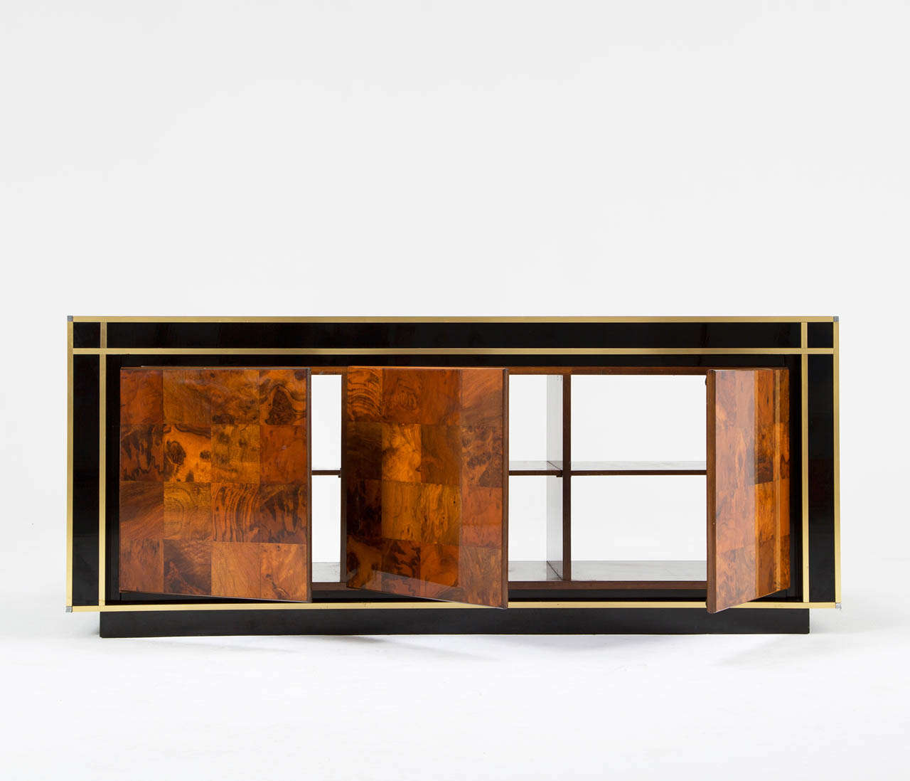 Double Sided - French Buffet in Black Glass, Brass and Burlwood For ...