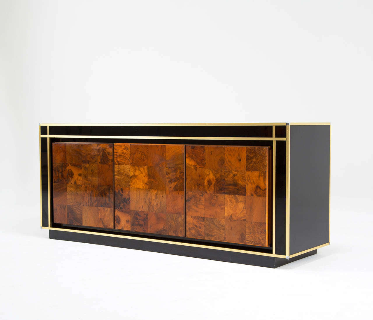 Double Sided - French Buffet in Black Glass, Brass and Burlwood For ...