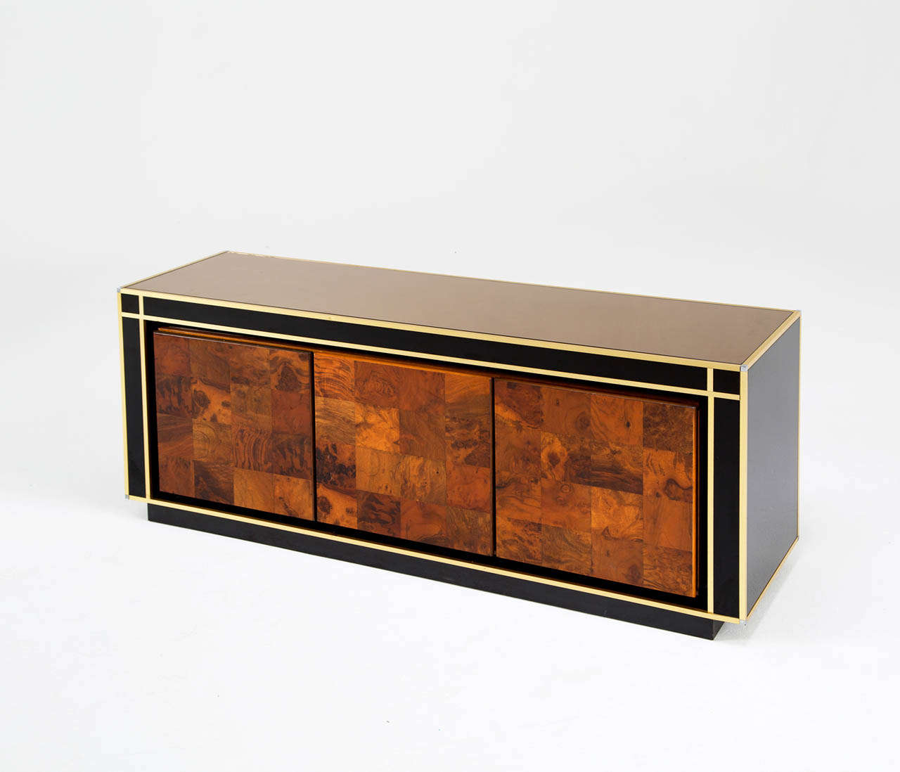 Double Sided - French Buffet in Black Glass, Brass and Burlwood For ...