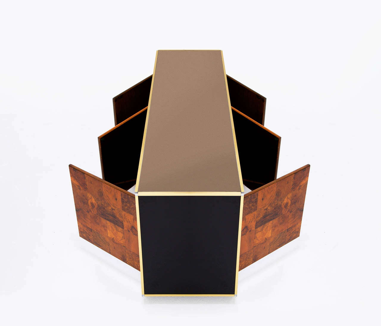 Double Sided - French Buffet in Black Glass, Brass and Burlwood For ...