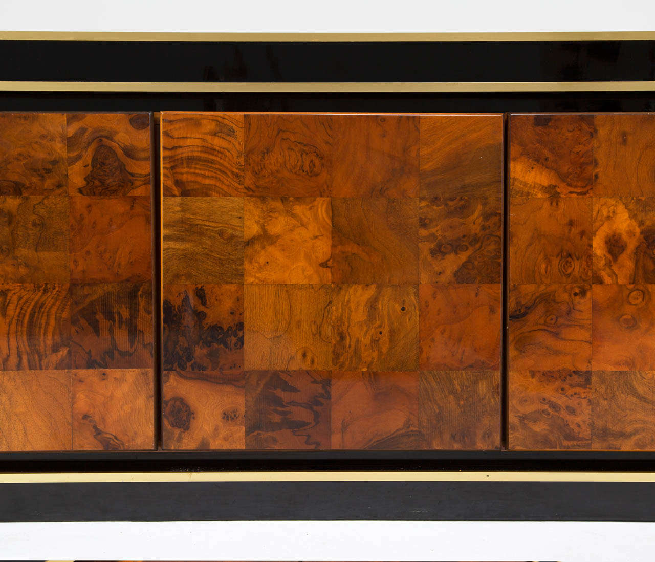 Double Sided - French Buffet in Black Glass, Brass and Burlwood For ...