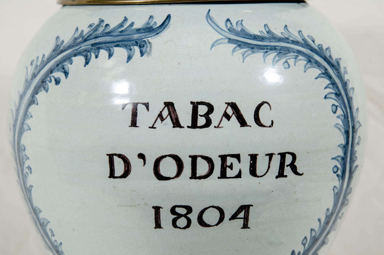 Antique Delft Blue and White Tobacco Jar, Dated 1804 at 1stDibs