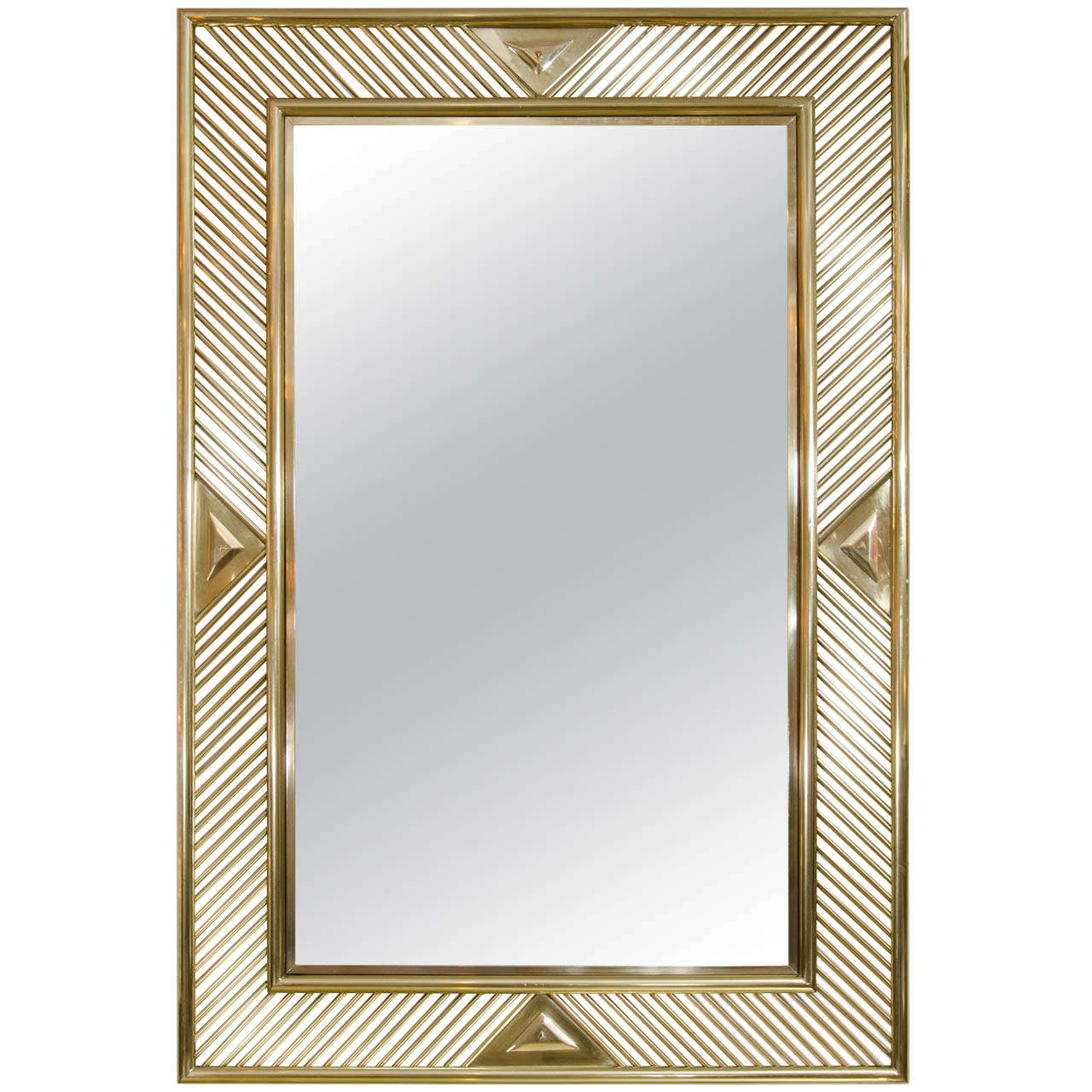 Brass Mirror With Geometric Openwork Surround at 1stDibs