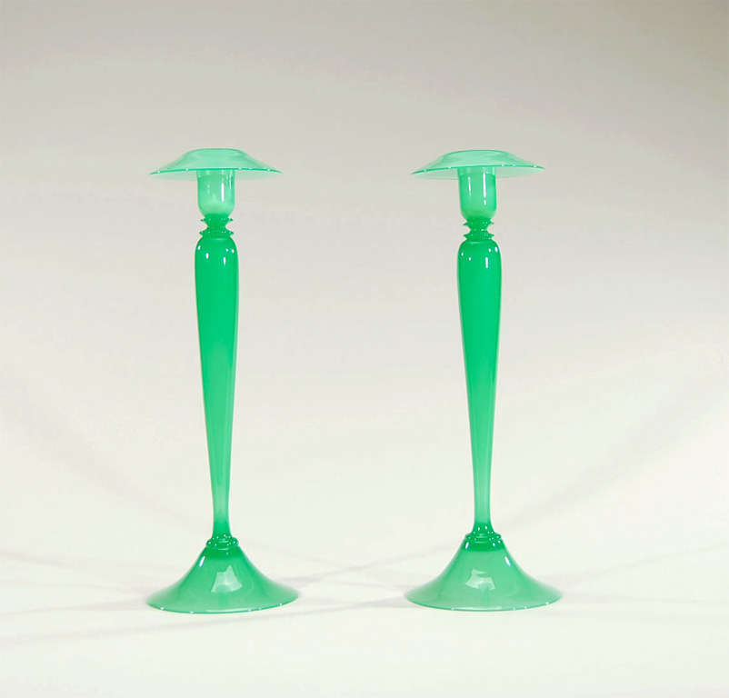 Steuben Hand Blown "Jade Green" Monumental Candlesticks/18" at 1stDibs ...