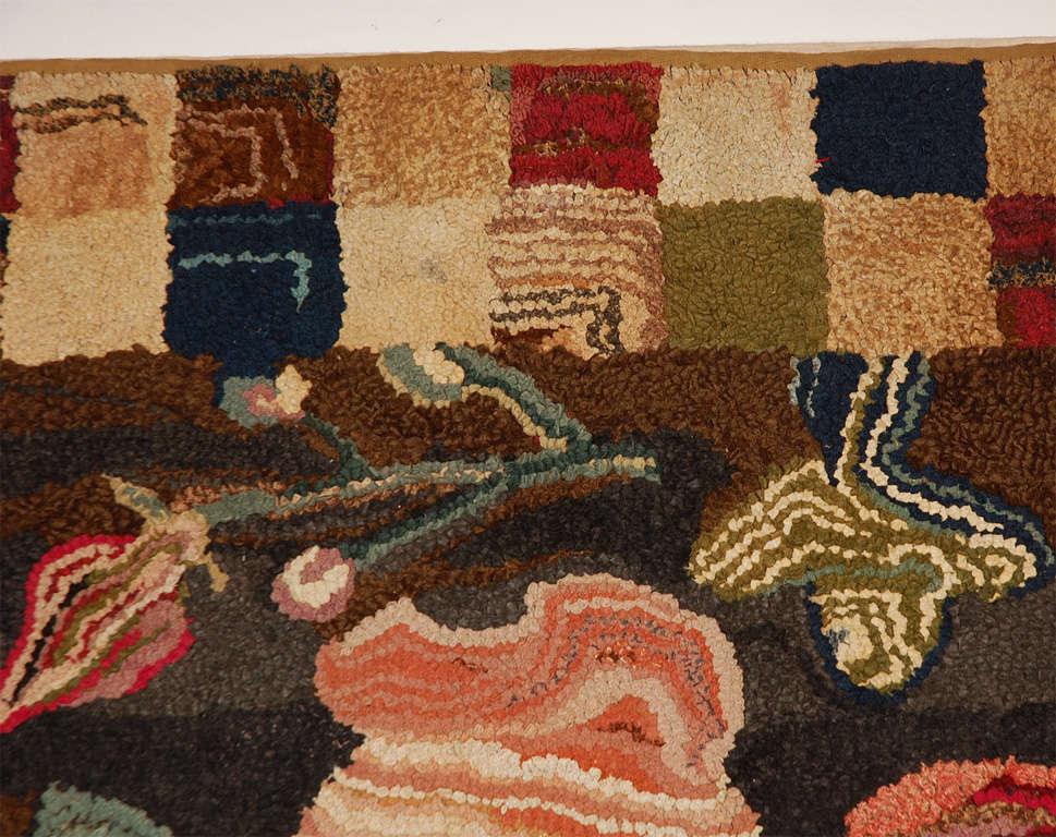 Early 20th Century New England Mounted Hand Hooked Geometric Rug at 1stDibs