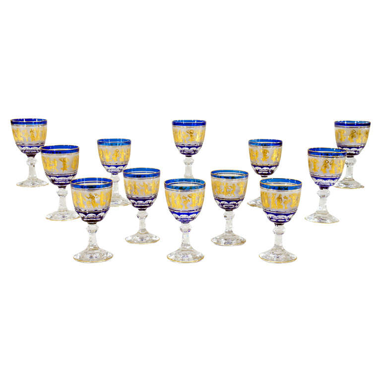 18 Val St. Lambert Cobalt Blue Water Goblets, Stemware at 1stDibs ...
