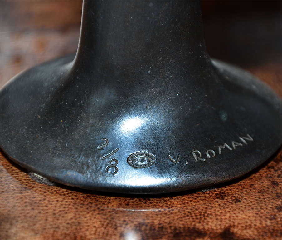 Pair of Candle Sticks in Patinated Bronze by Victor Roman For Sale at ...