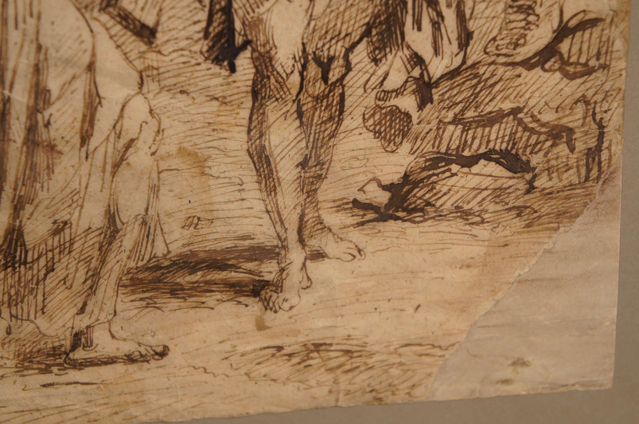 17th Century Spanish Ink Drawing of Christ Carrying The Cross at 1stDibs