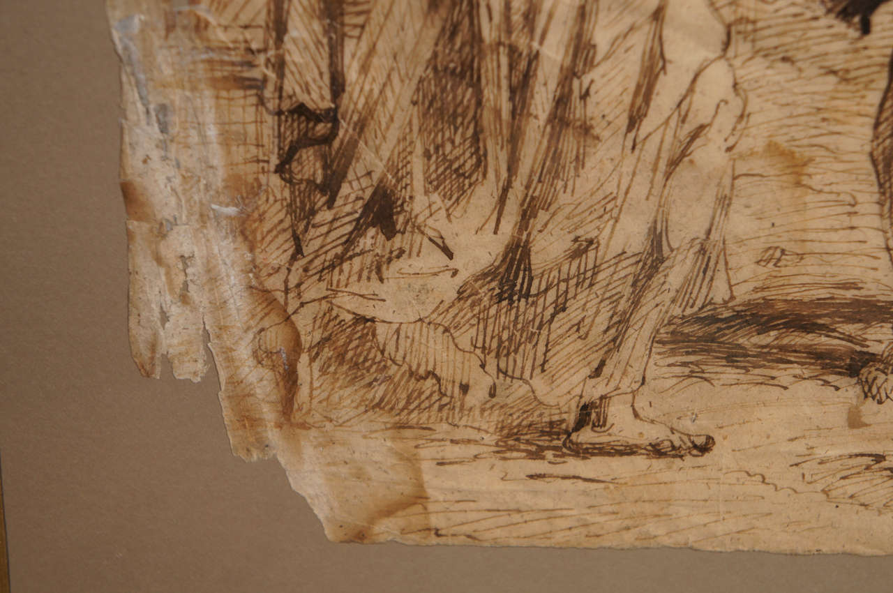 17th Century Spanish Ink Drawing of Christ Carrying The Cross at 1stDibs