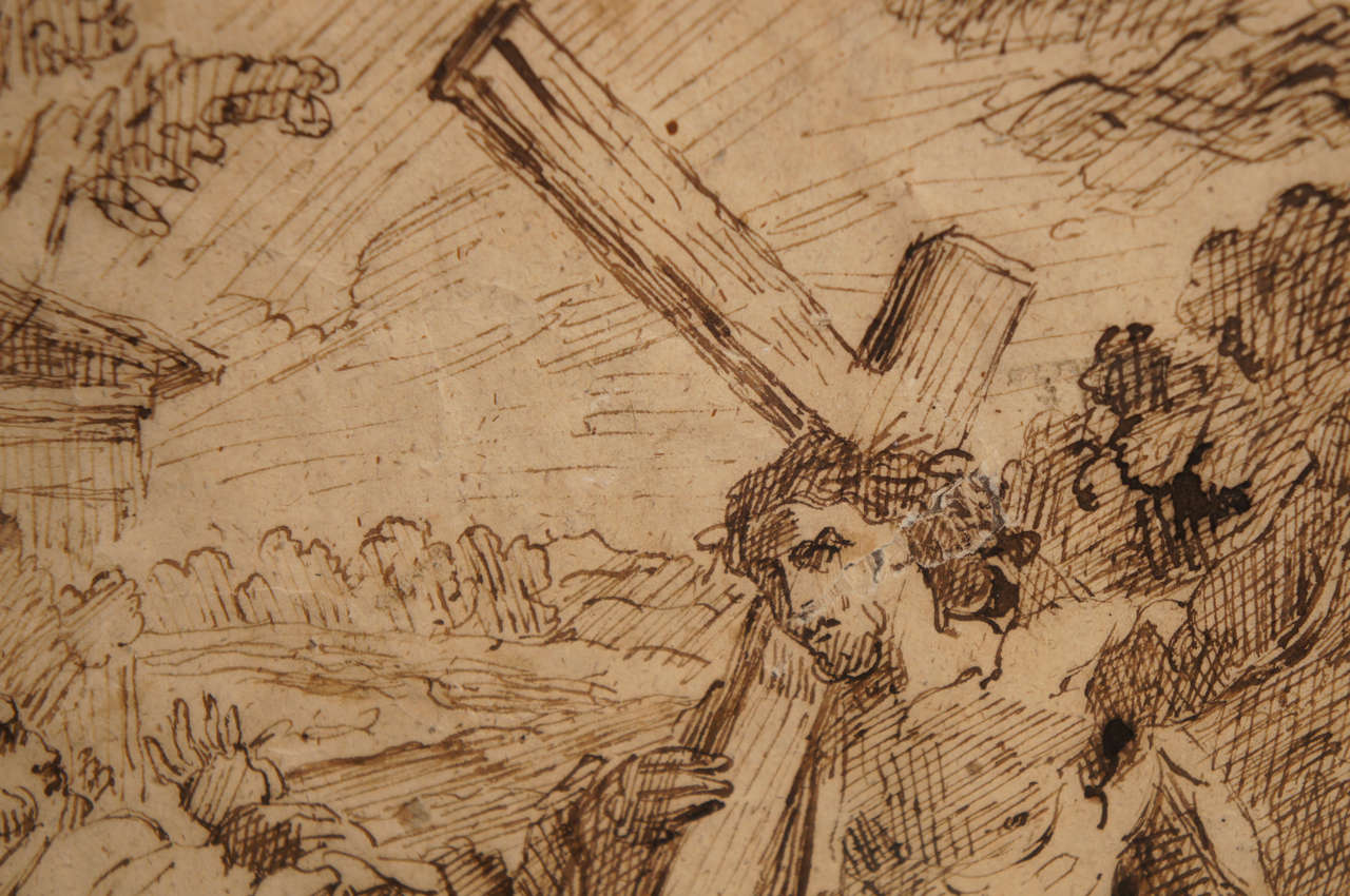 17th Century Spanish Ink Drawing of Christ Carrying The Cross at 1stDibs