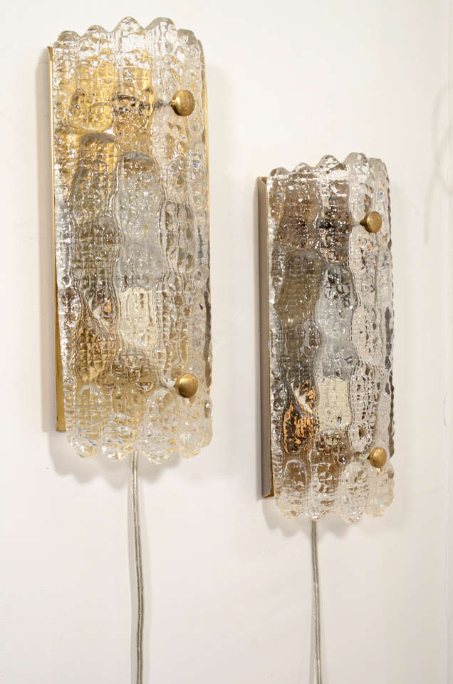 Pair of Carl Fagerlund Wall Sconces, Orrefors Glass and Brass, 1950s ...