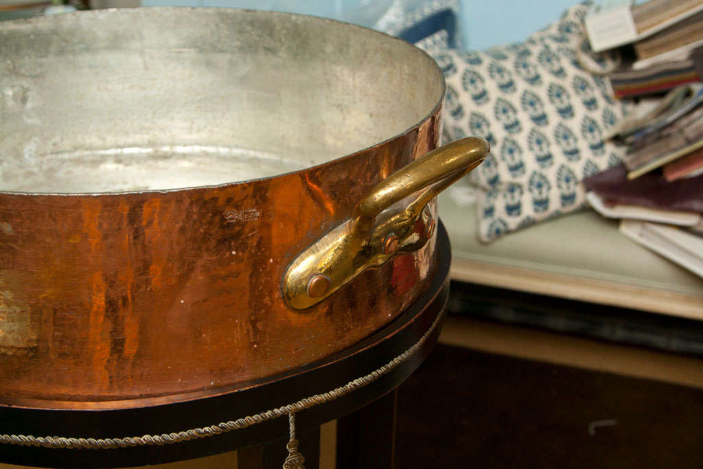 Handcrafted French Copper and Brass Pot with Custom Made Stand For Sale ...