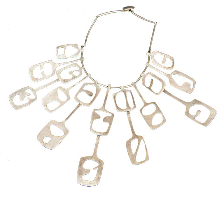 Mid Century Modernist Sterling Collar Necklace For Sale at 1stDibs