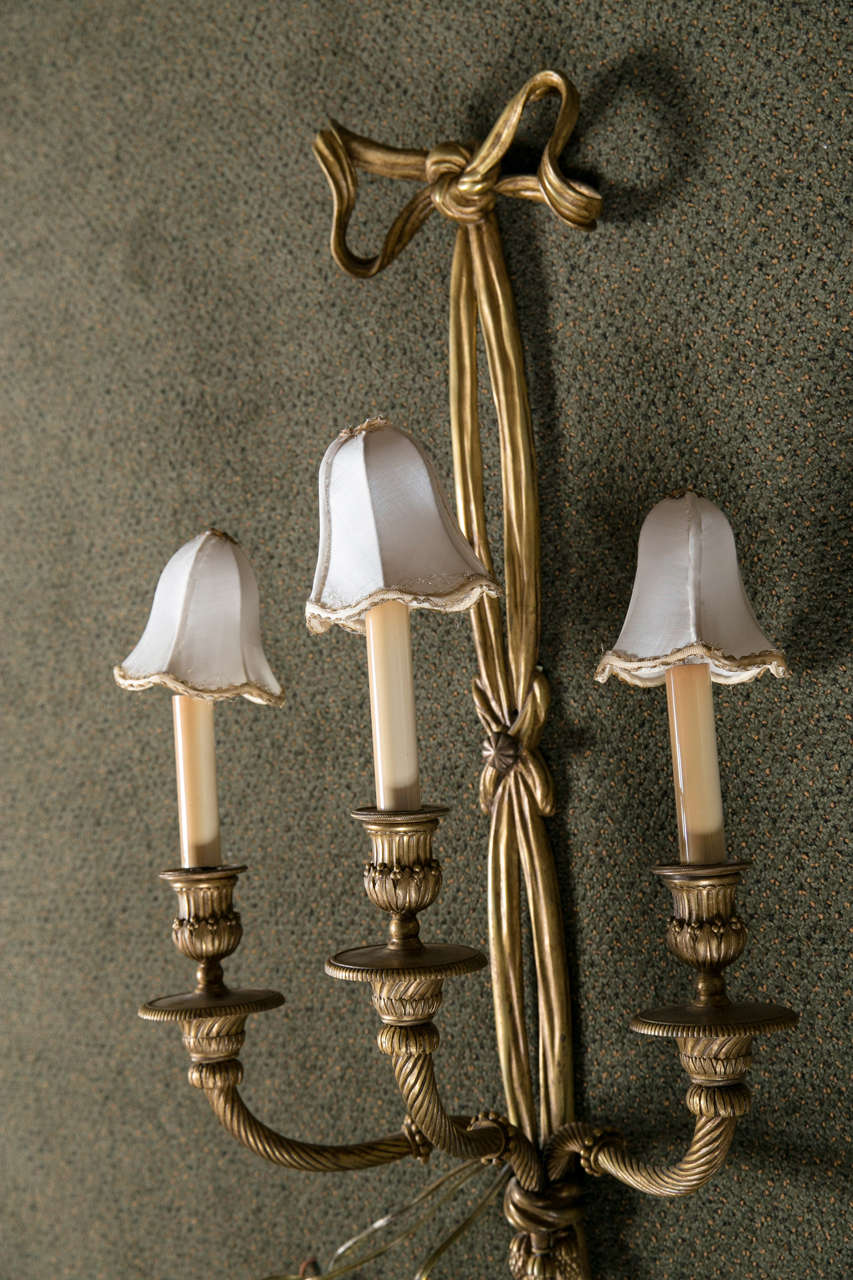 Pair of Edwardian Bow and Tassel Sconces For Sale at 1stDibs