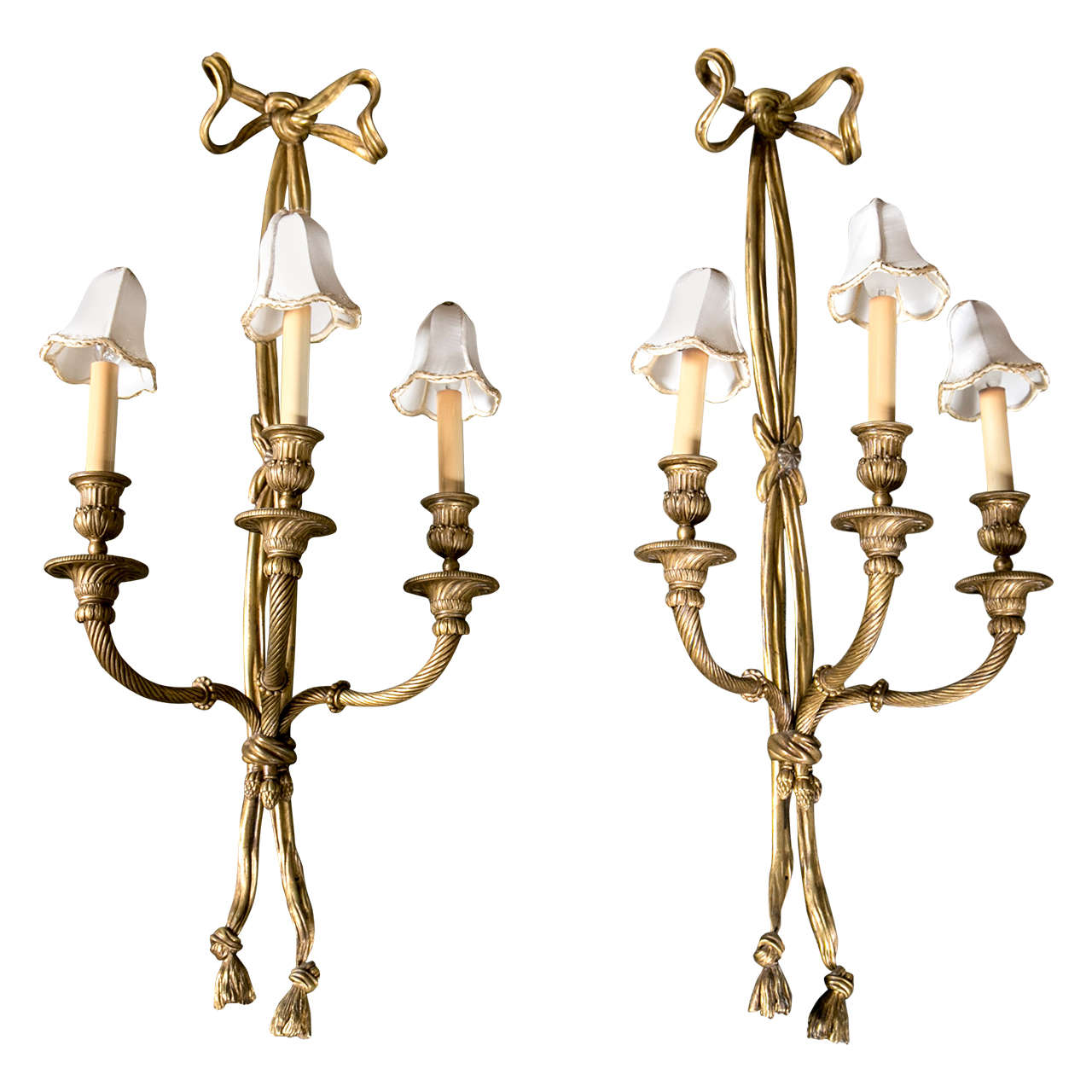 Pair of Edwardian Bow and Tassel Sconces For Sale at 1stDibs