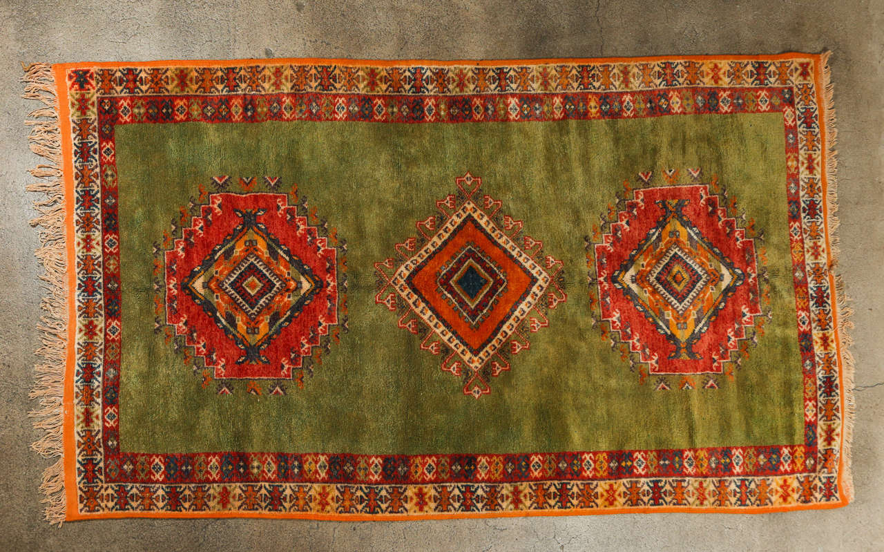Vintage Moroccan Tribal Green and Orange Rug For Sale at 1stDibs ...