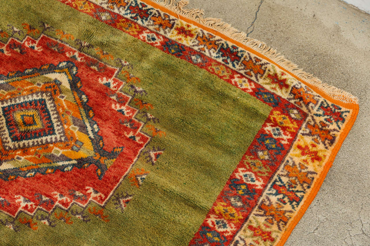 Vintage Moroccan Tribal Green and Orange Rug For Sale at 1stDibs
