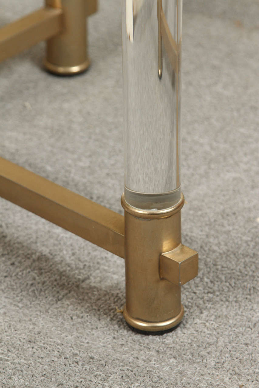 Set of Eight Lucite Dining Chairs with Lucite and Brass Legs and Trim ...