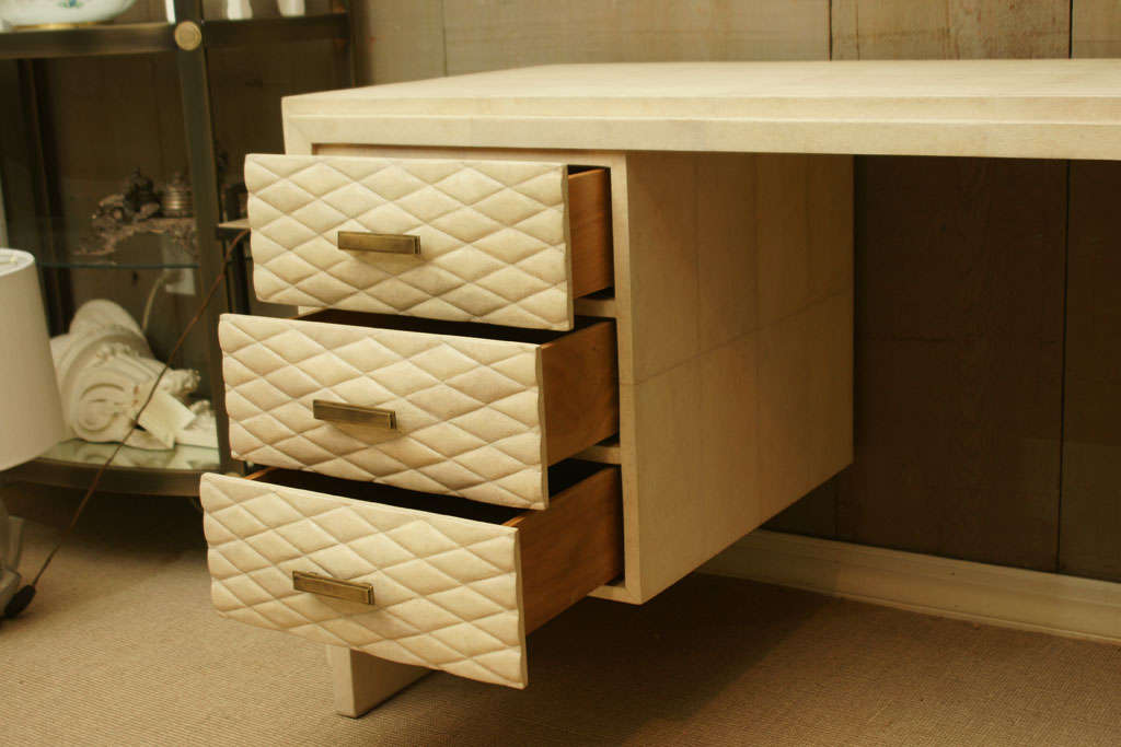 White Shagreen 3-Drawer Desk at 1stDibs