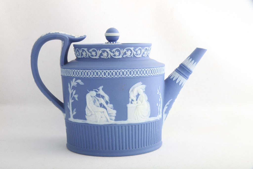 A Rare Unmarked Adams Blue And White Jasper Teapot For Sale at 1stDibs | jasper kettle
