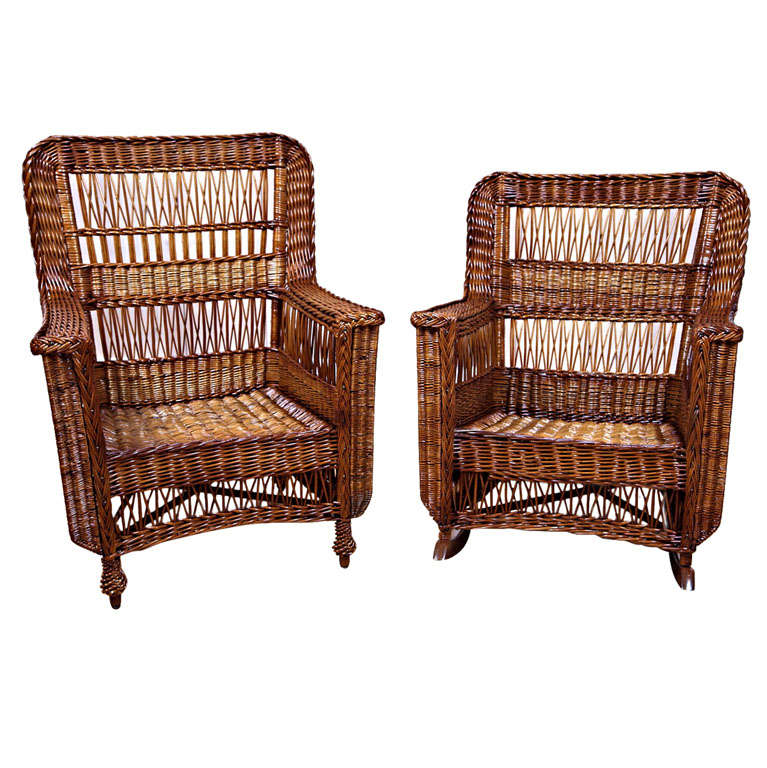 Mission Wicker Chairs - 3 For Sale on 1stDibs