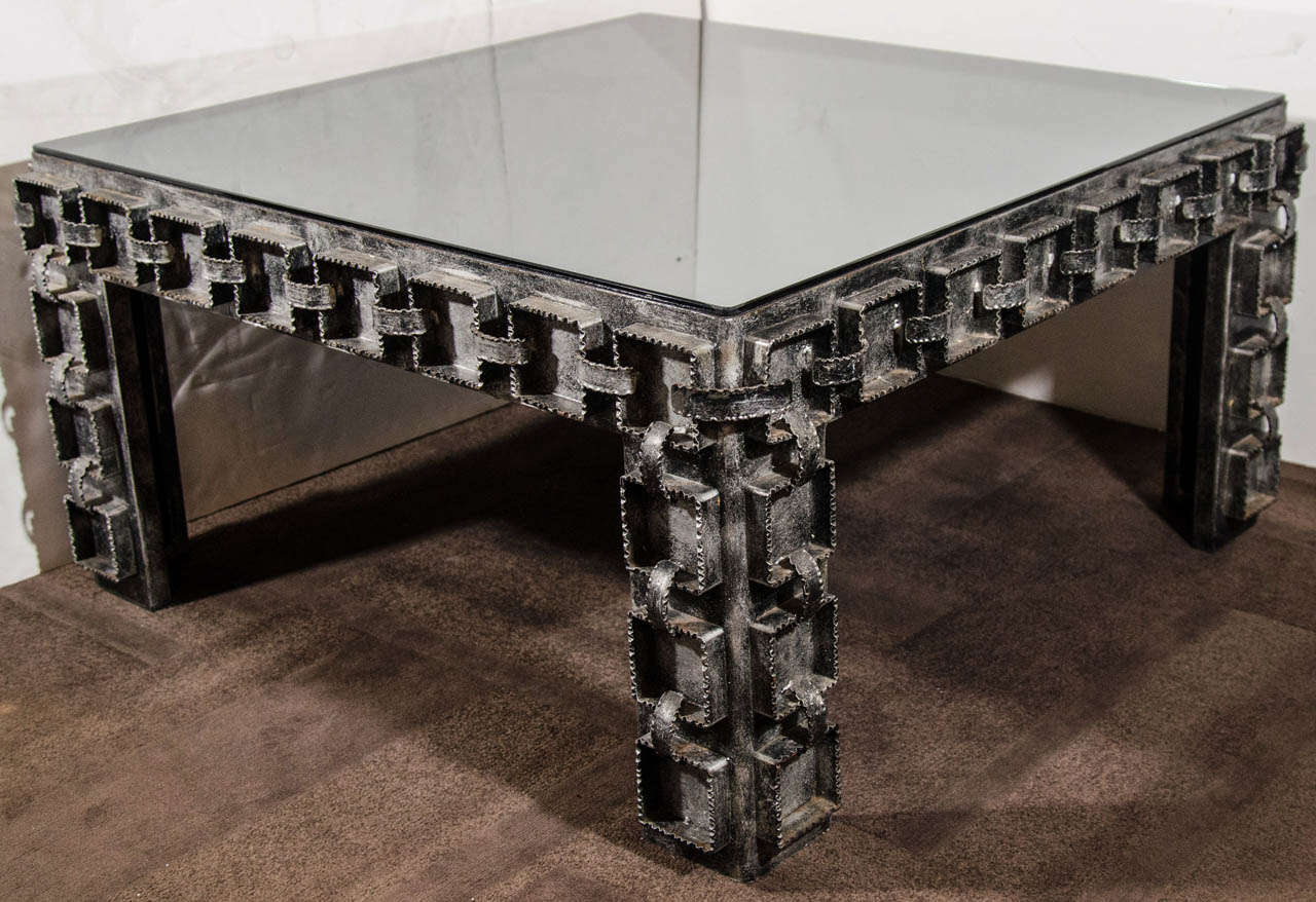 Brutalist Iron Cocktail Table with Stylized Chain Link Design and ...