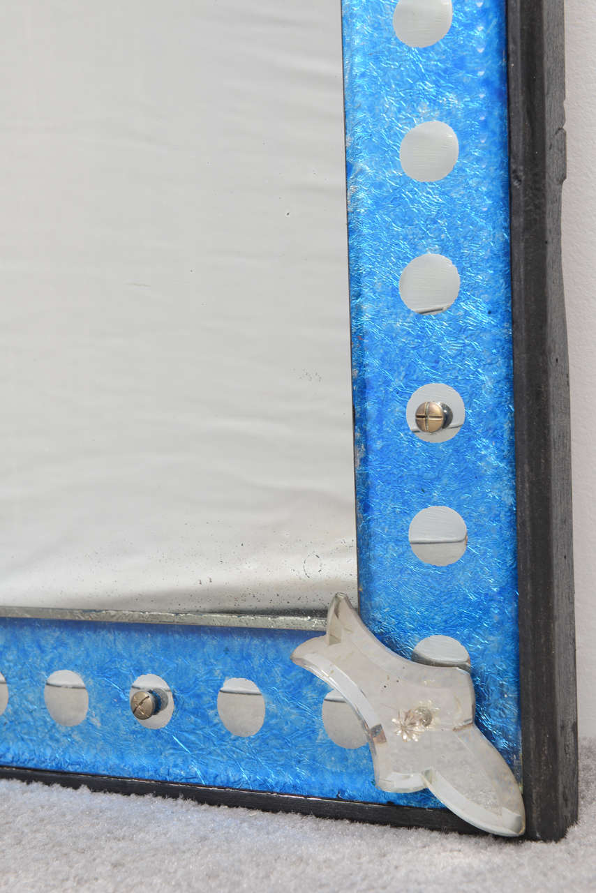 Blue Glass Frame Midcentury Mirror with Silver Dots All Around at ...