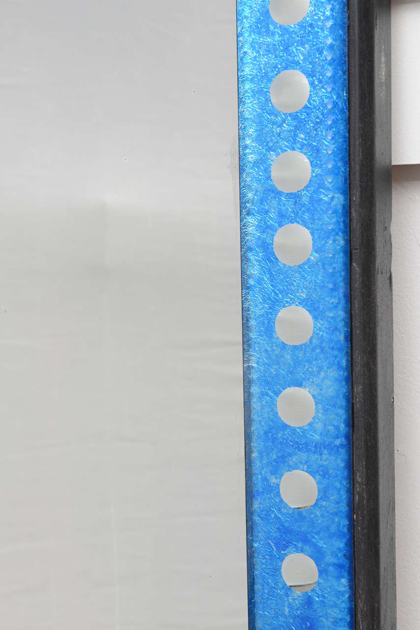 Blue Glass Frame Midcentury Mirror with Silver Dots All Around at ...