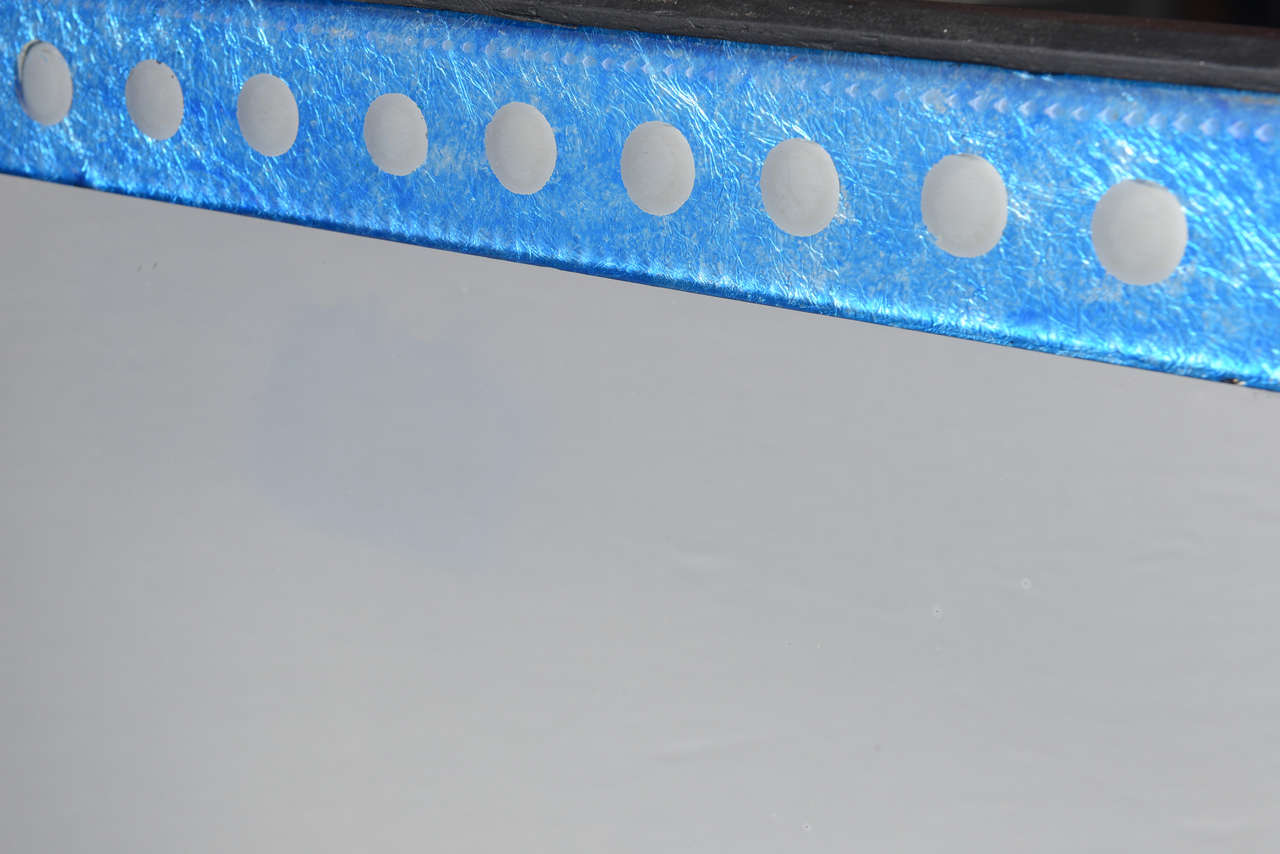 Blue Glass Frame Midcentury Mirror with Silver Dots All Around at ...