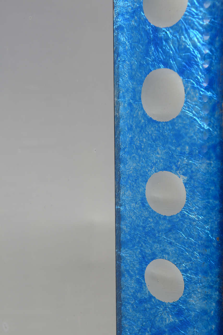 Blue Glass Frame Midcentury Mirror with Silver Dots All Around at ...