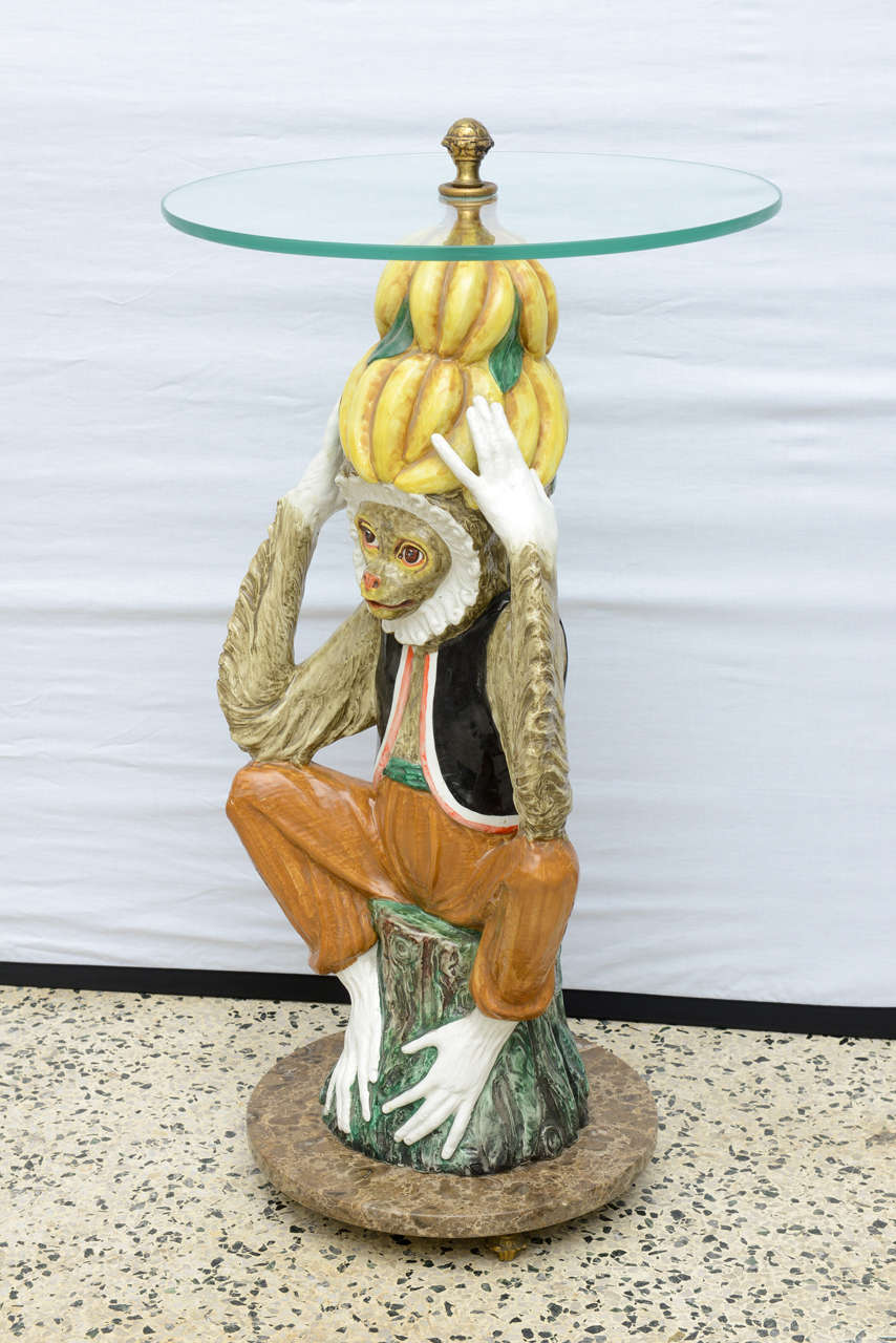 Amazing Hollywood Regency Italian Majolica Monkey End Table, Italy ...